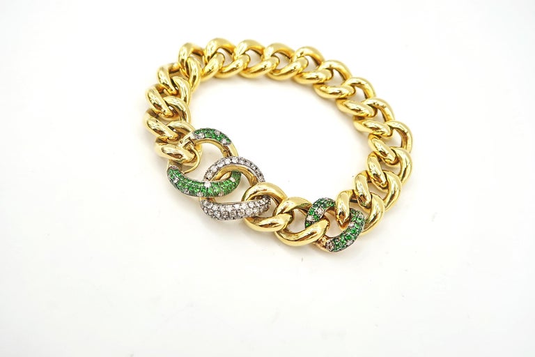 Boon Champagne Diamond and Tsavorite Pavé Gold Chain Link Bracelet For ...