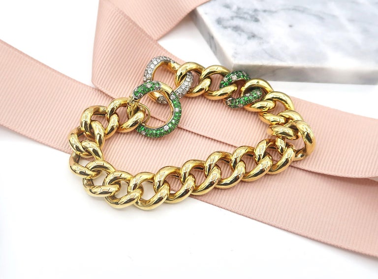 Boon Champagne Diamond and Tsavorite Pavé Gold Chain Link Bracelet For ...