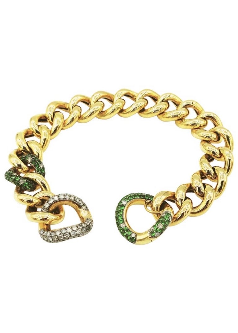 Boon Champagne Diamond and Tsavorite Pavé Gold Chain Link Bracelet at ...