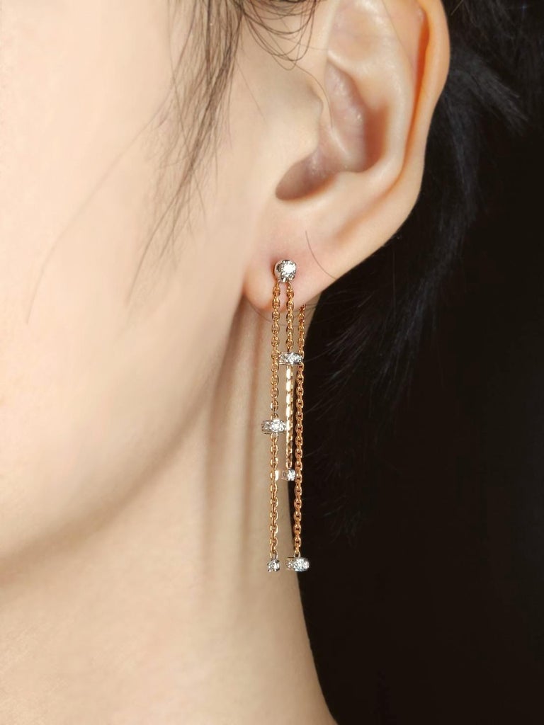 Boon Dangle Chain Diamond Front Back Earrings in 18k Rose and White ...
