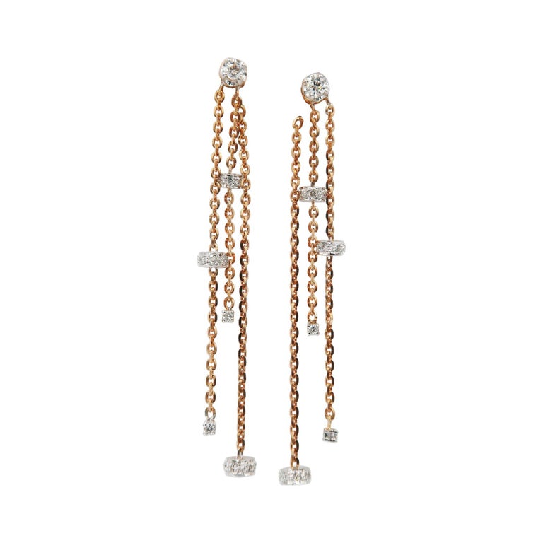 Boon Dangle Chain Diamond Front Back Earrings in 18k Rose and White ...