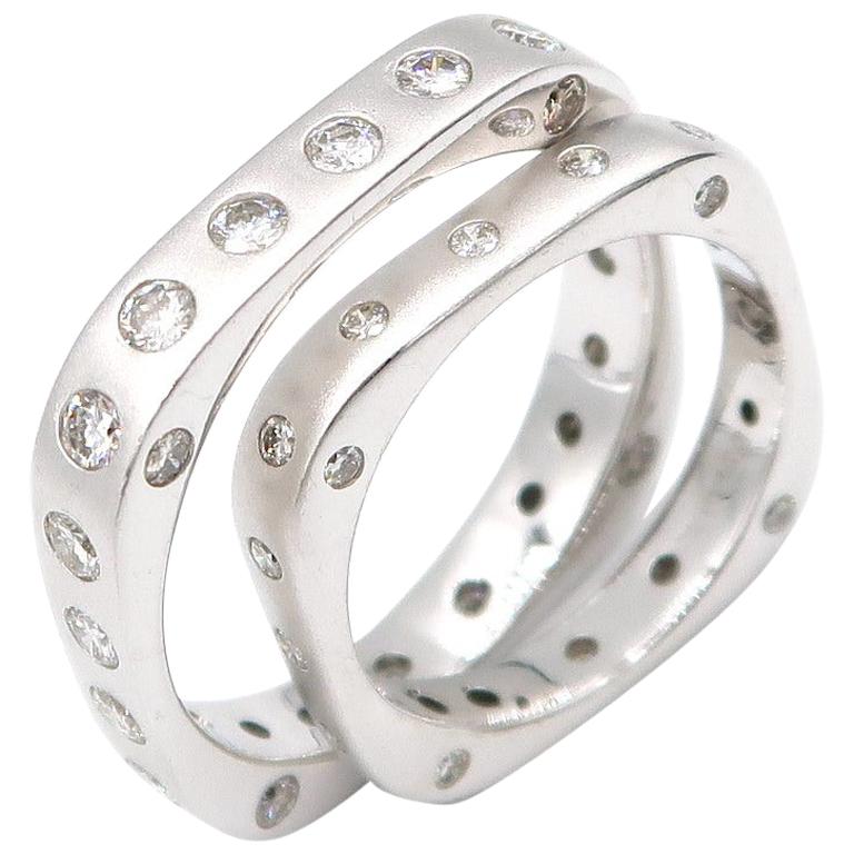 Boon Diamond Dotted Square Shaped Stackable Matte 18 Karat Gold Couple ...