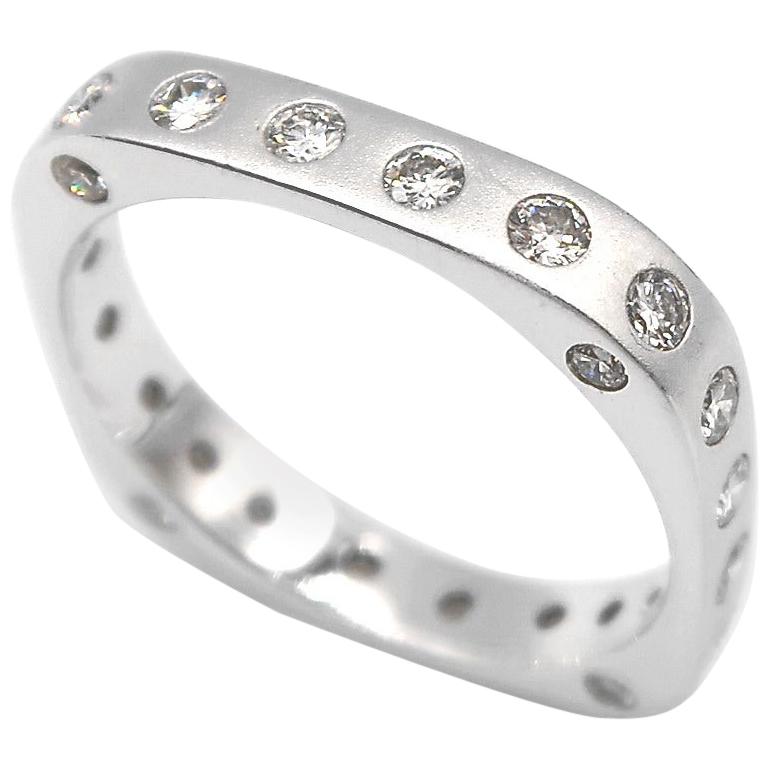 BOON Diamond Dotted Square Shaped Stackable Matte 18 Karat White Gold ...