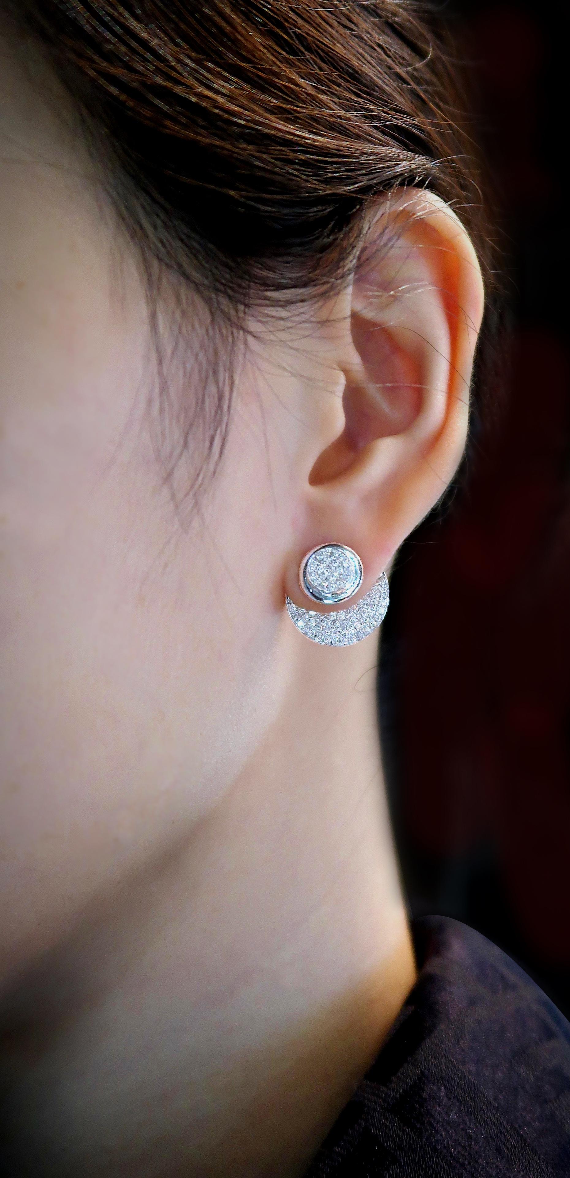 Boon Front Back Disc Diamond Pavé 18 Karat White Gold Earrings For Sale ...