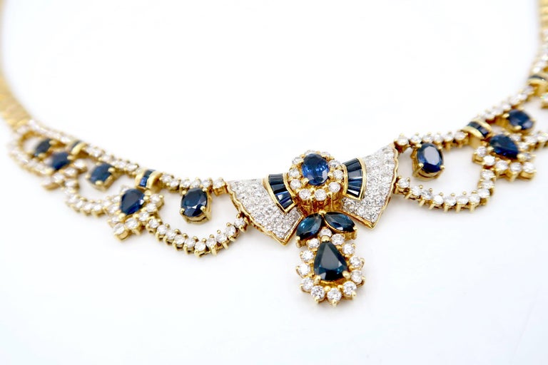 Boon Sapphire and Diamond Ribbon Detail Drop Scalloped 18 Karat Gold ...