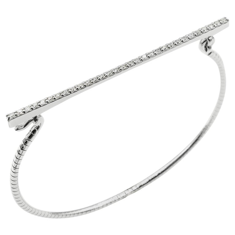 Boon Skinny Diamond Bar 18 Karat White Gold Hook Bangle For Sale at 1stDibs