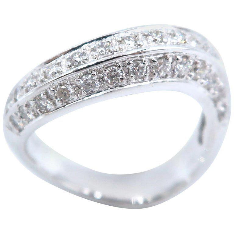 Boon Wavy White Diamond White Gold Band Ring For Sale at 1stDibs