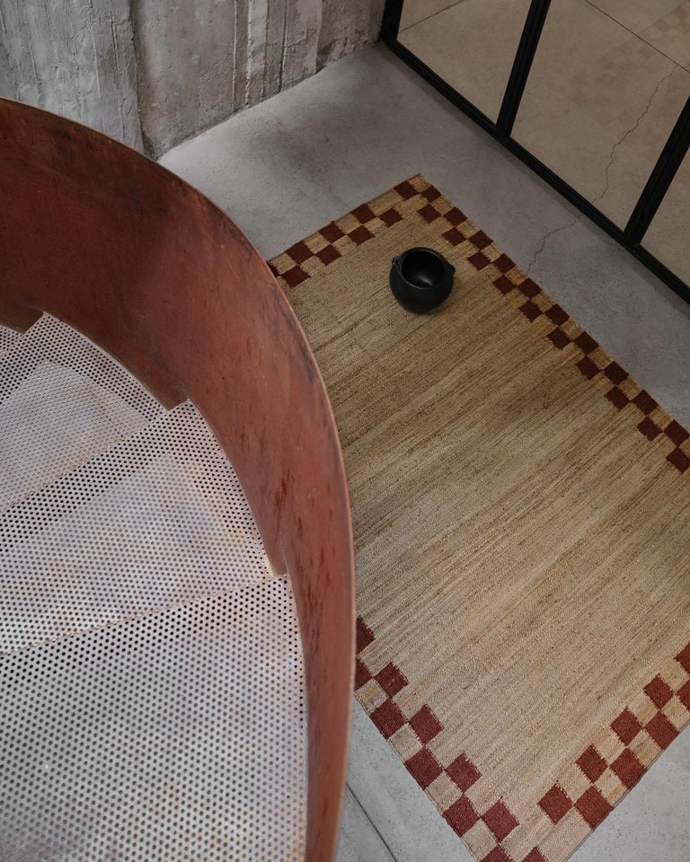 'Border' Red Jute Style Rug in Scandinavian Design For Sale at 1stDibs