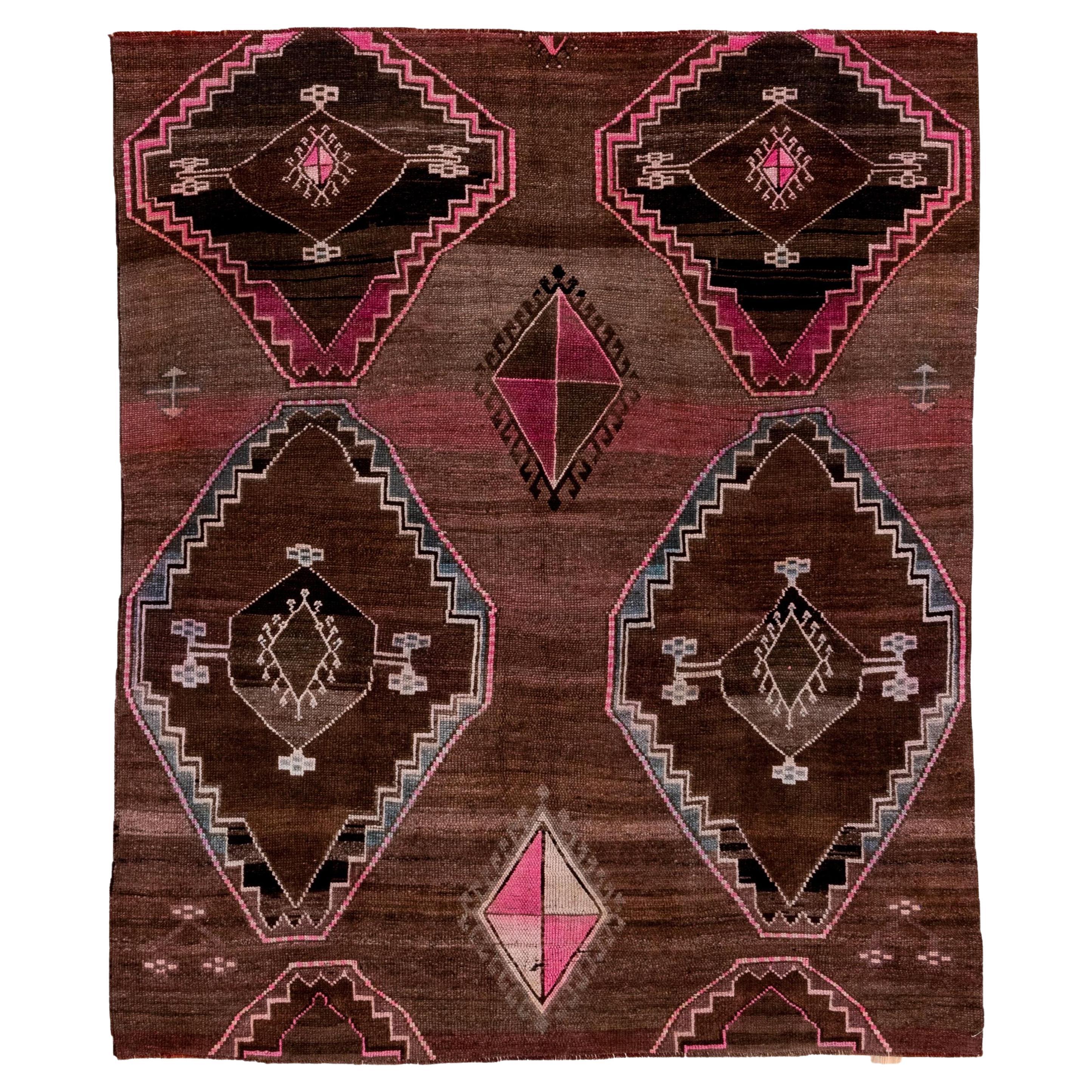 Antique Turkish Kars Rug, Brown Diamond Pattern, circa 1940s For Sale ...