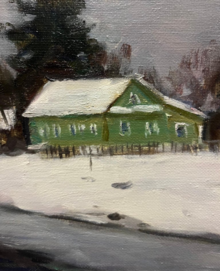 Boris LAVRENKO - "Green house in the woods"- winter, Oil cm. 55 x 29 ...