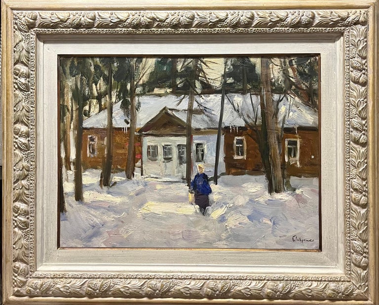 Boris LAVRENKO - "Red house in the woods" winter, Oil cm. 55 x 41 1984 ...