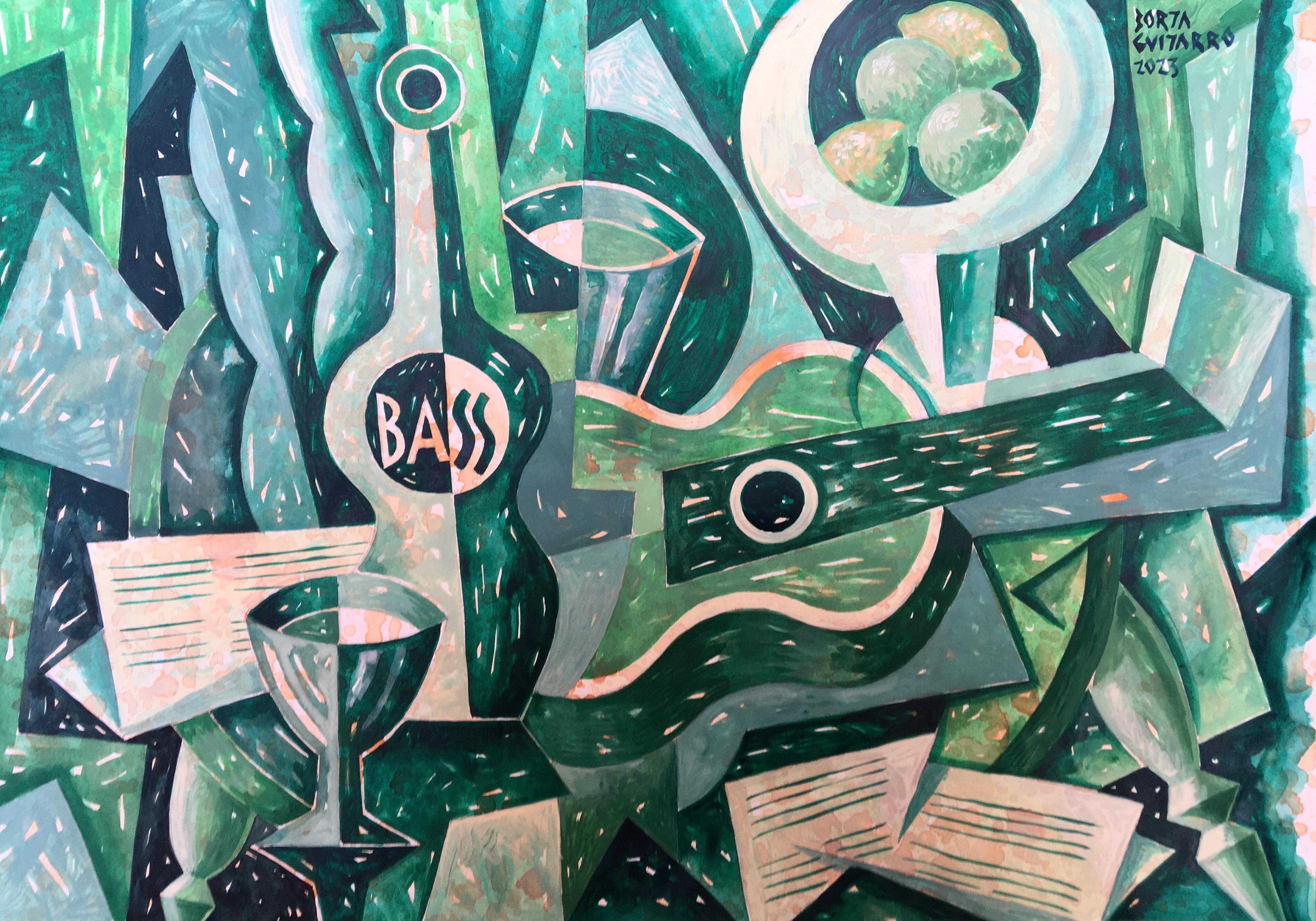 Borja Guijarro - Gin vert - peinture originale de portrait en couleur ...
