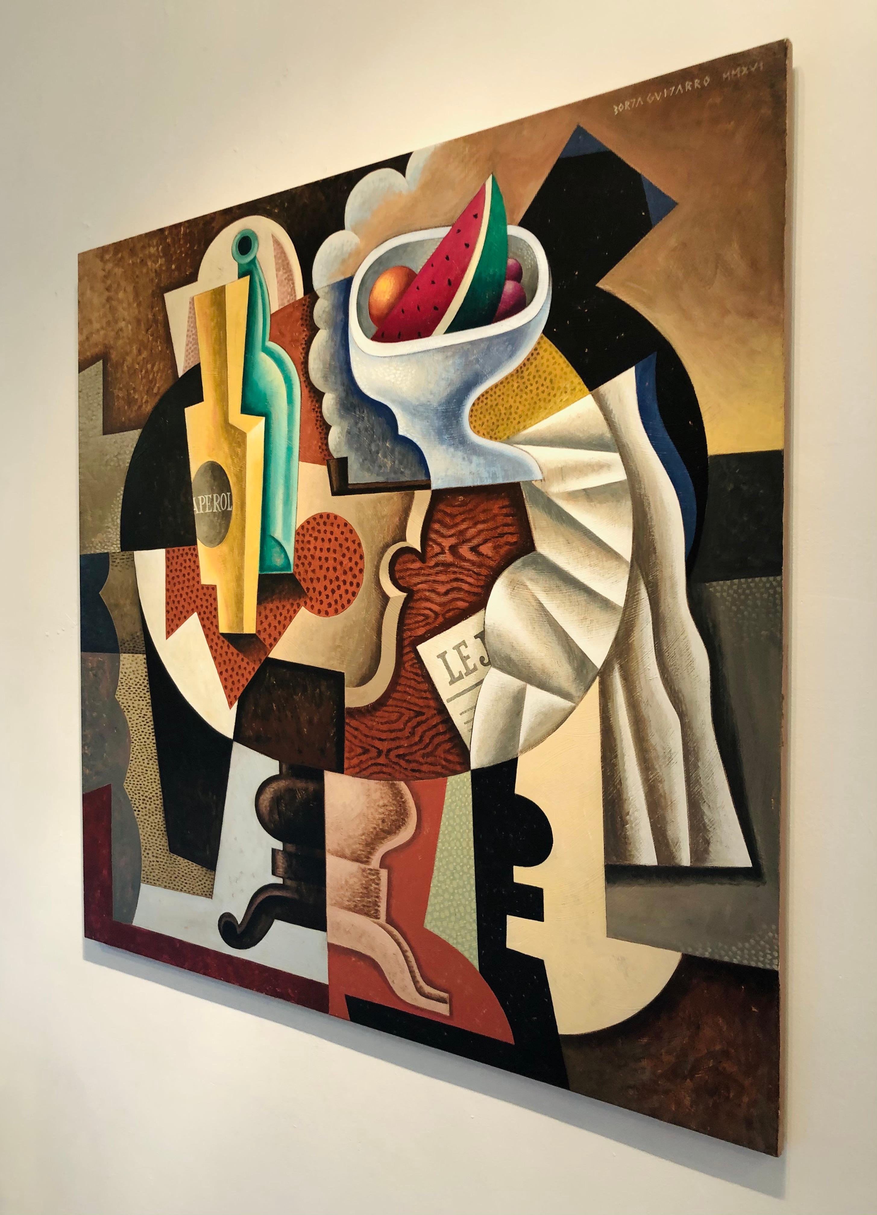 Borja Guijarro - Mesa Con Frutero- abstract cubism painting fruit food ...