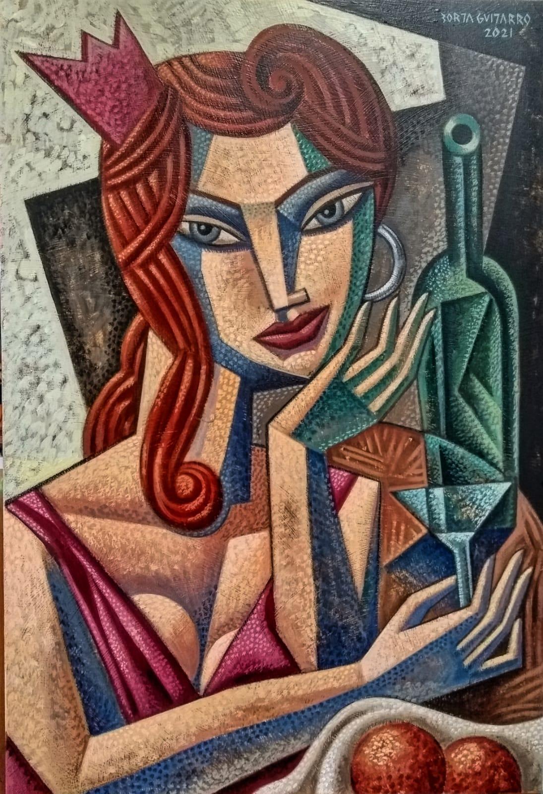 Borja Guijarro - Mujer con Copa - female portrait still life contemporary abstract cubism modern ...