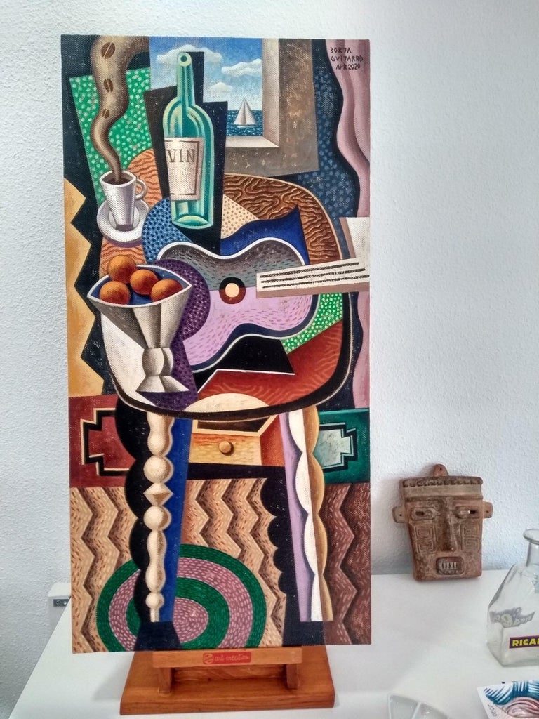 Borja Guijarro - Purple Guitar - original cubism mixed media artwork ...