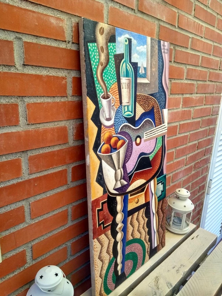 Borja Guijarro - Purple Guitar - original cubism mixed media artwork ...