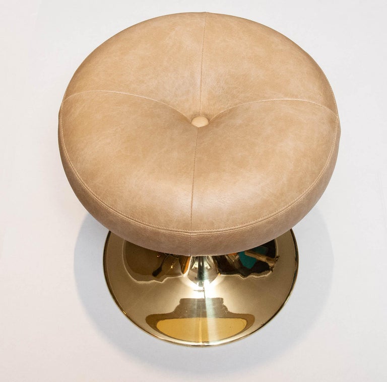 Borje Johanson Beige Faux Leather and Gold Tulip Base Stool from Sweden ...