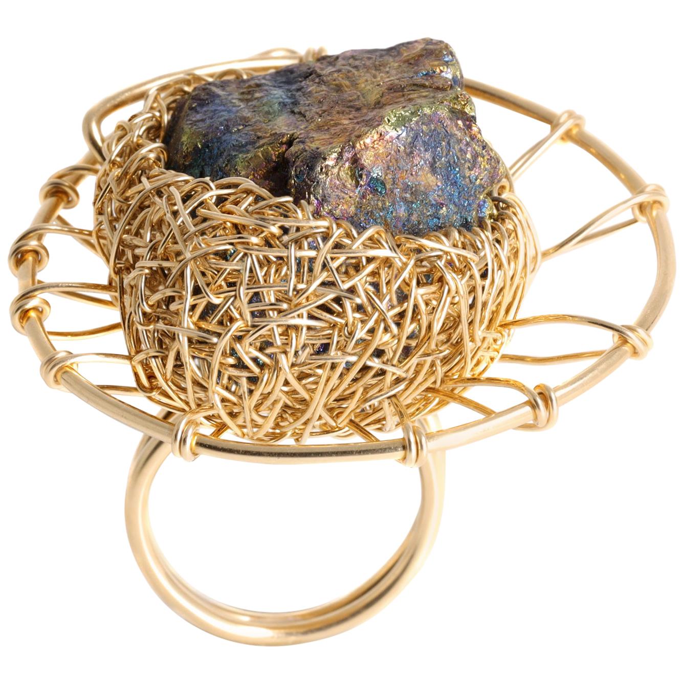 Raw Chrysoprase in Gold Woven Statement Cocktail Ring by Sheila Westera ...