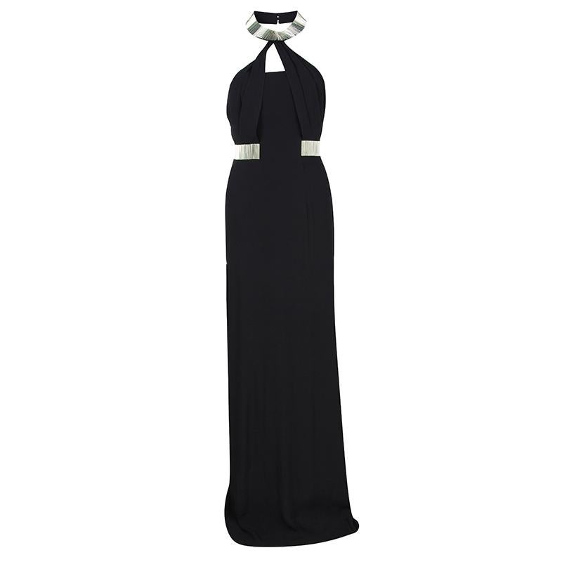 Boss by Hugo Boss Black Embellished Halter Neck Maxi Gown S For Sale at ...