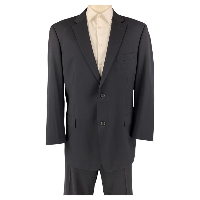 BOSS by HUGO BOSS Size 48 Long Navy Virgin Wool Notch Lapel 40 Suit For ...