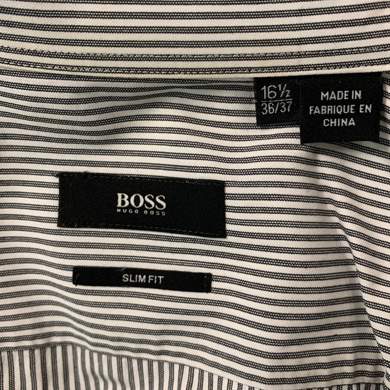 BOSS by HUGO BOSS Size L Black and White Stripe Cotton Long Sleeve ...