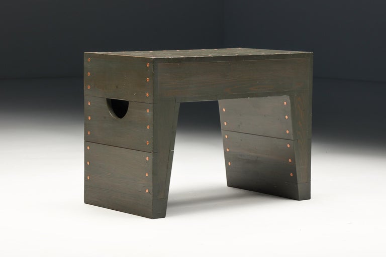 Bossche School Olive Green Stool, Dom Hans van der Laan Style, 1980s ...