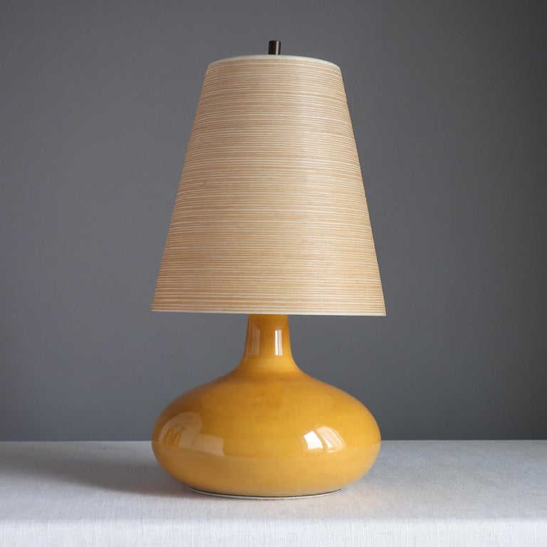 Bostlund Small Yellow Ceramic Lamp, Original Fiberglass Shade, Danish ...