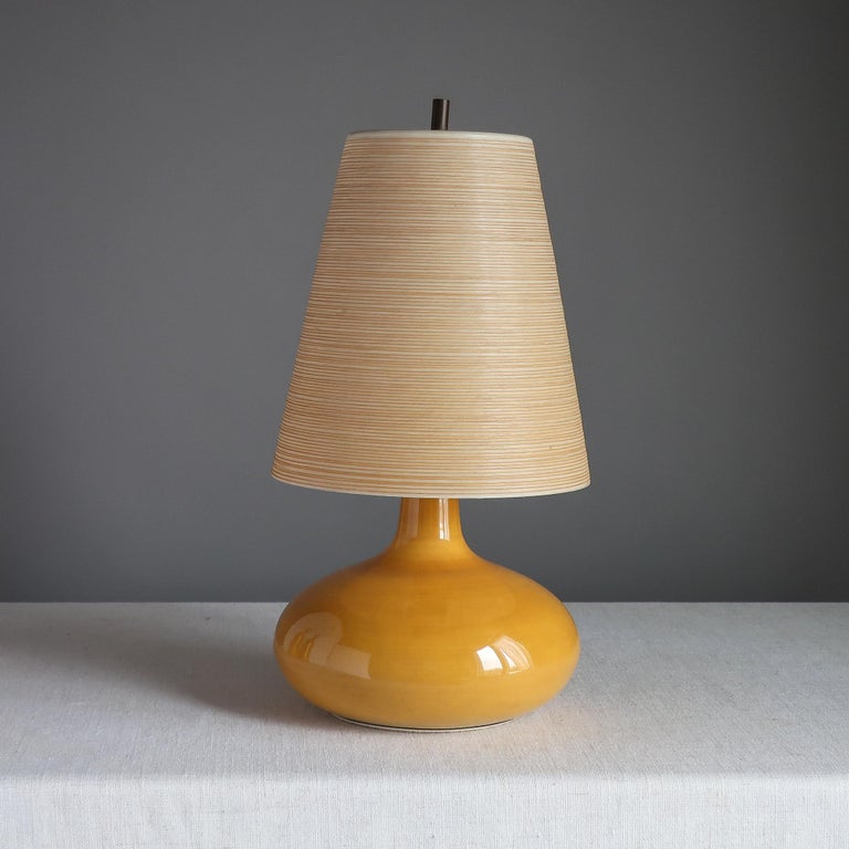 Bostlund Small Yellow Ceramic Lamp, Original Fiberglass Shade, Danish ...