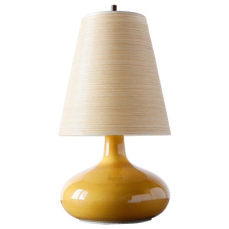Bostlund Small Yellow Ceramic Lamp, Original Fiberglass Shade, Danish ...