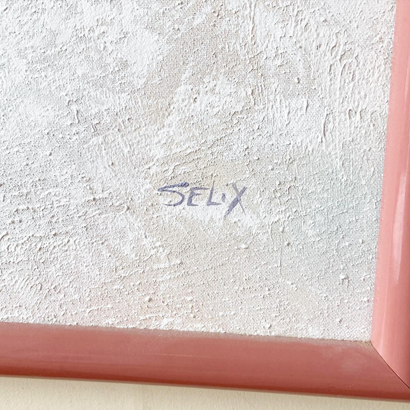 Botanical Postmodern Pink and Blue Oil Painting by Richard Selix, 1980 ...