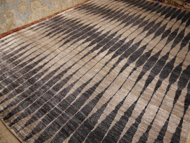 Botanical Silk Rug Hand-Knotted Gray Charcoal Modern Design Djoharian ...