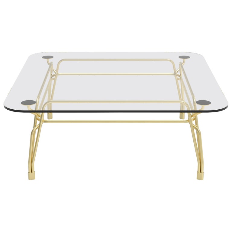Botany Square Coffee Table in Glass Top with Satin Brass Legs For Sale ...