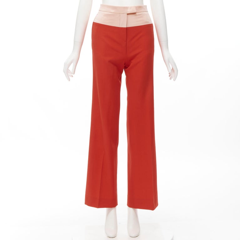 BOTTEGA VENETA 100% wool nude beige red colorblocked wide leg pants ...