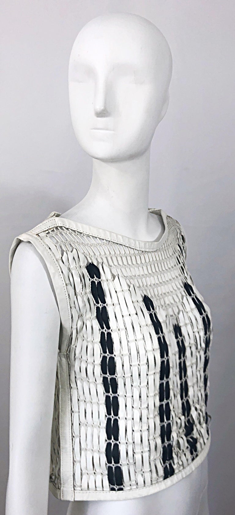 Bottega Veneta 2000s Black and White Leather Cotton Fishnet Avant Garde ...