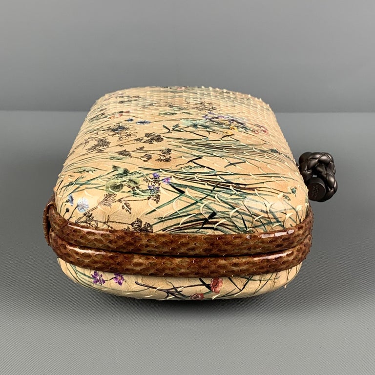 BOTTEGA VENETA Beige Floral Python Skin Leather Pochette Knot Clutch ...