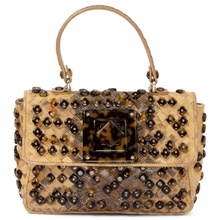 BOTTEGA VENETA beige Intrecciato KARUNG and TORTOISE Top Handle Bag ...