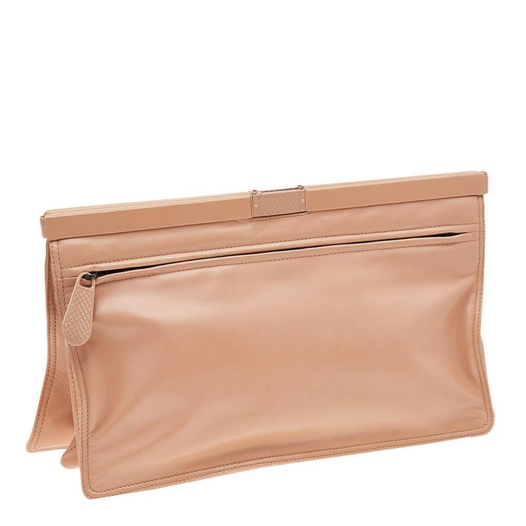 Bottega Veneta Beige Leather Oversized Clutch For Sale at 1stDibs