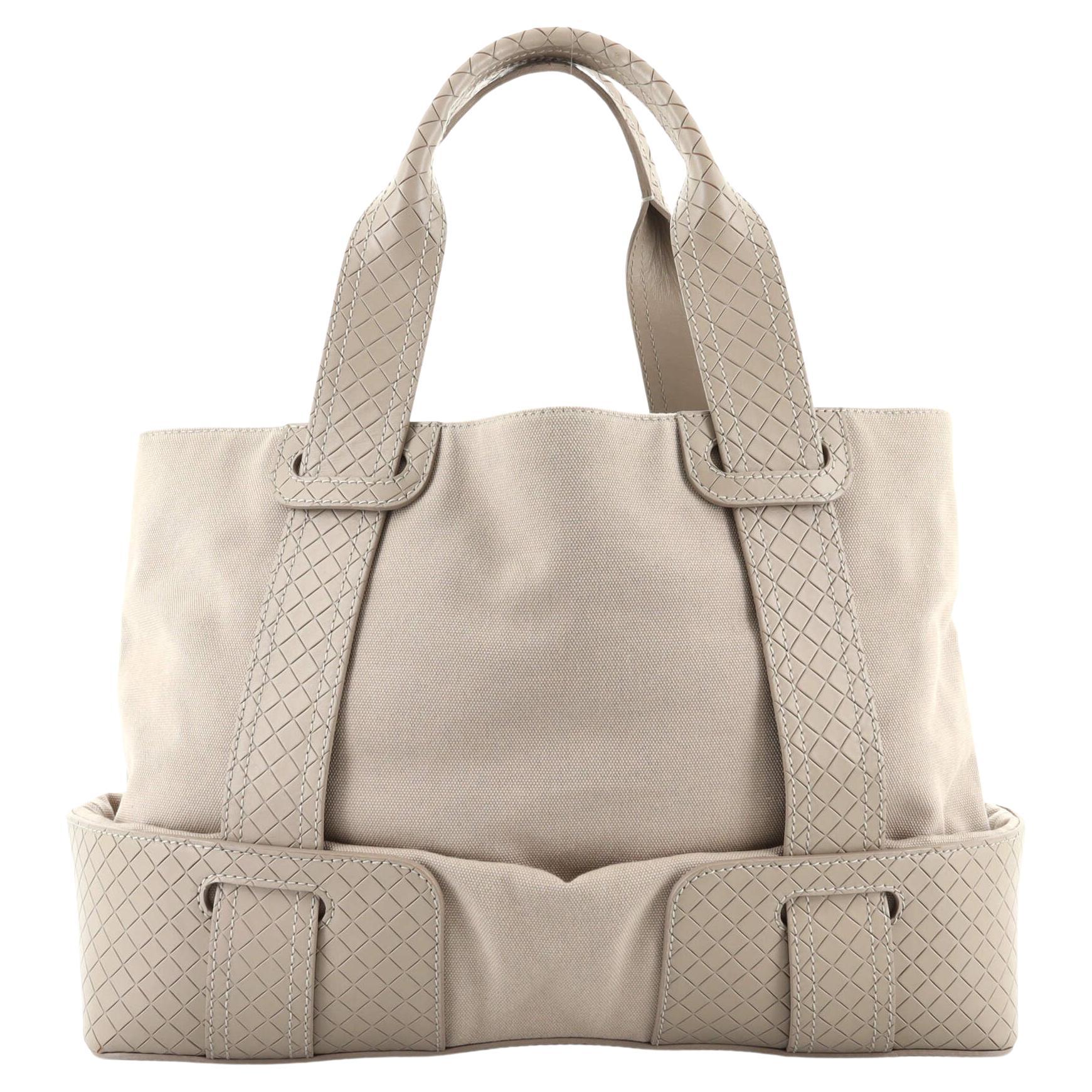 Bottega Veneta Black/Cream Leather And Woven Canvas Slip Tote For Sale ...