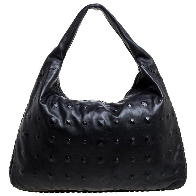 Bottega Veneta Black Intrecciato Leather Maxi Veneta Studded Hobo at ...