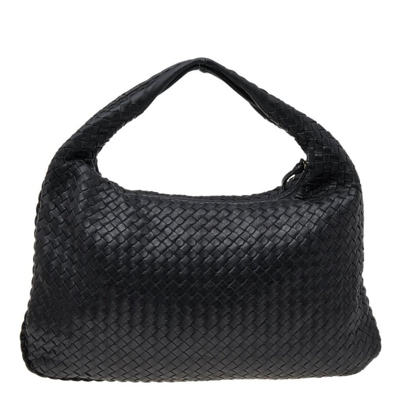 Bottega Veneta Black Intrecciato Leather Medium Veneta Hobo at 1stDibs