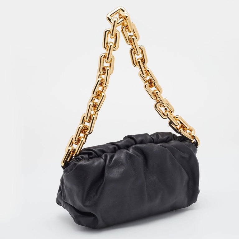 Bottega Veneta Black Leather Chain Pouch Clutch For Sale at 1stDibs