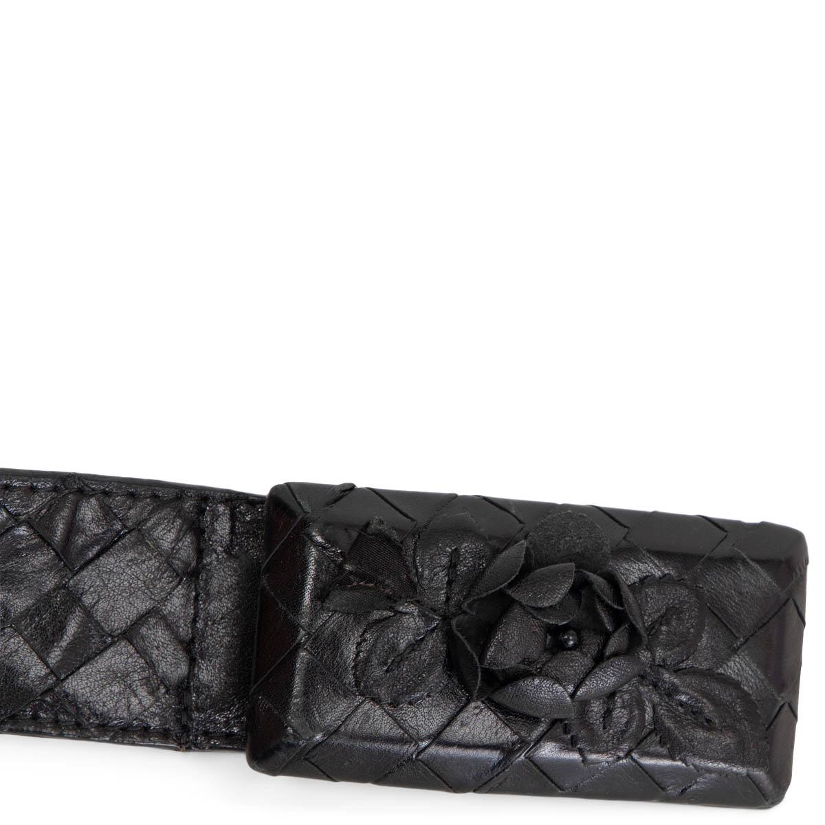 BOTTEGA VENETA black leather FLOWER EMBELLISHED INTRECCIATO Belt 85 34 ...