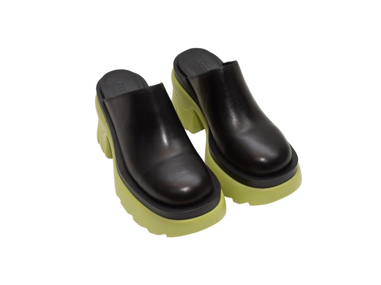 Bottega Veneta Black and Lime Platform Clogs For Sale at 1stDibs