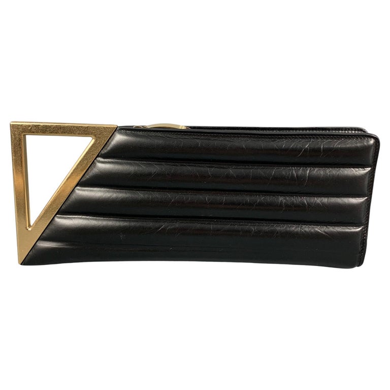 BOTTEGA VENETA Black Padded Leather Clutch Handbag For Sale at 1stDibs