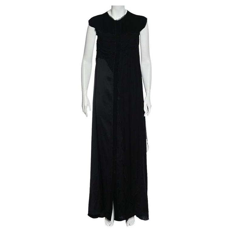 Bottega Veneta Black Silk Draped Detail Button Front Maxi Dress M For ...