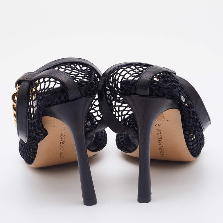 Bottega Veneta Black Stretch Mesh and Leather D'orsay Pumps Size 37 For ...