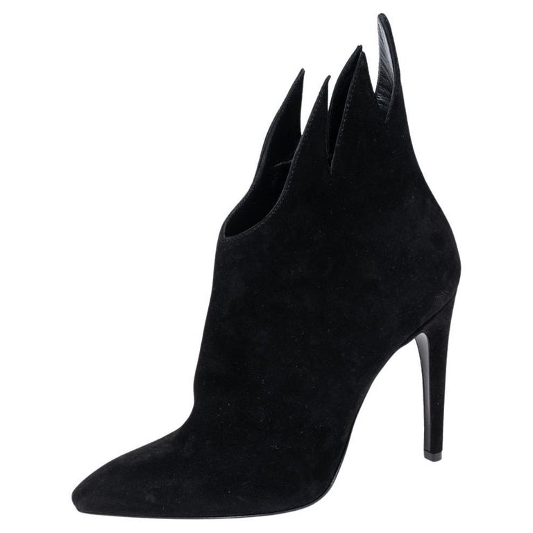 Bottega Veneta Black Suede Flame Ankle Booties Size 36 For Sale at 1stDibs