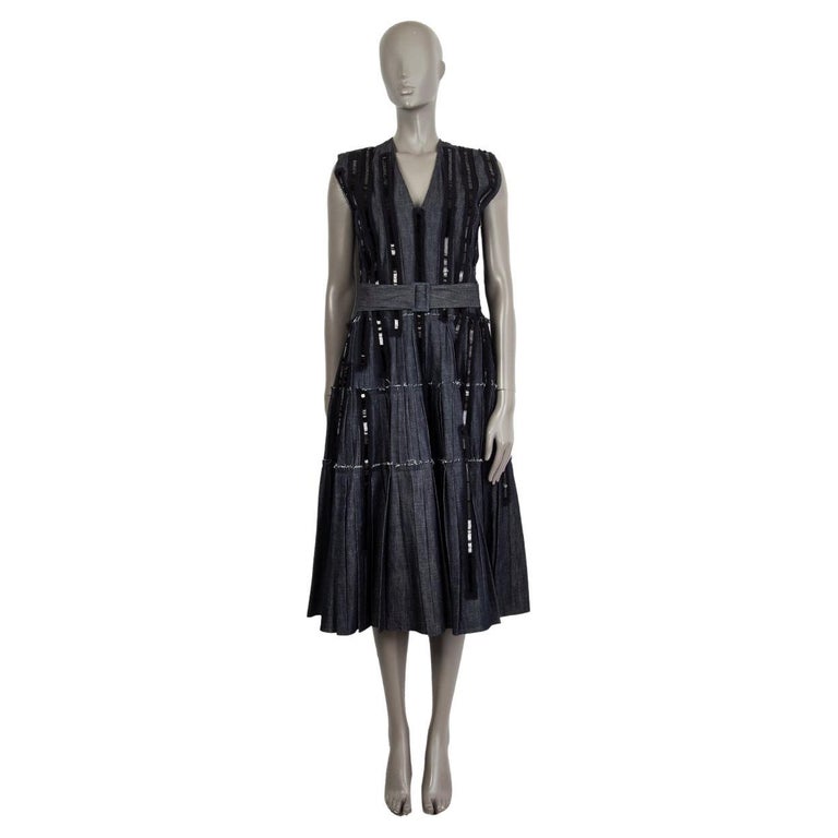 BOTTEGA VENETA blue cotton SEQUIN EMBELLISHED DENIM MIDI Dress 38 XS ...
