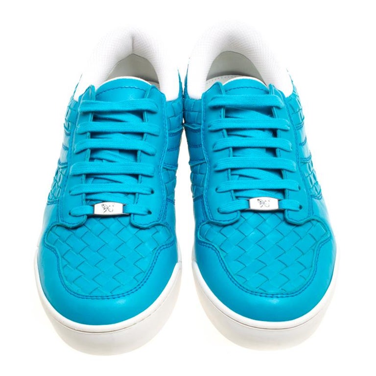 Bottega Veneta Blue Intrecciato Leather Speedster Sneakers Size 41.5 at ...