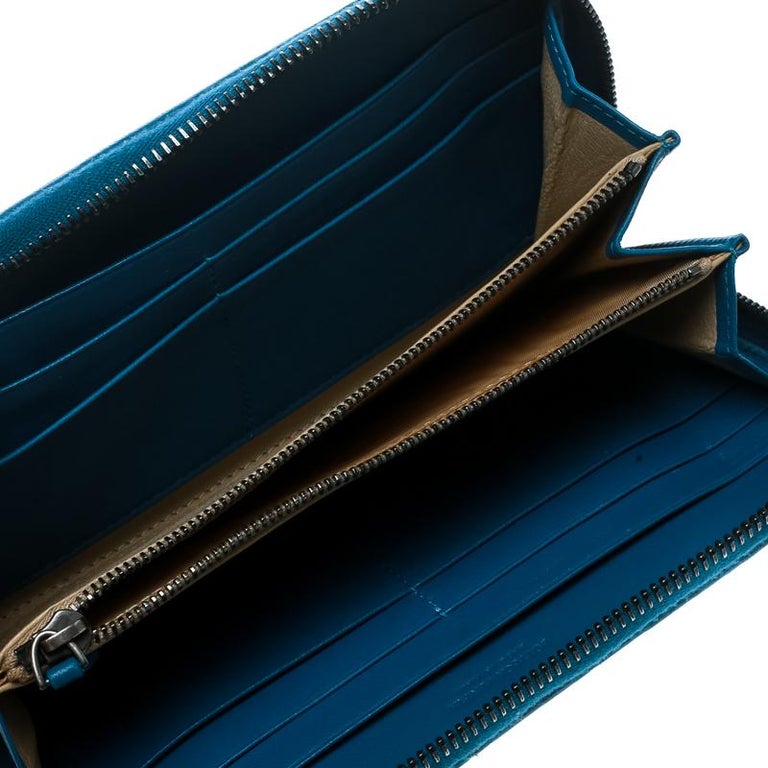 Bottega Veneta Blue Intrecciato Leather Zip Around Long Wallet For Sale ...
